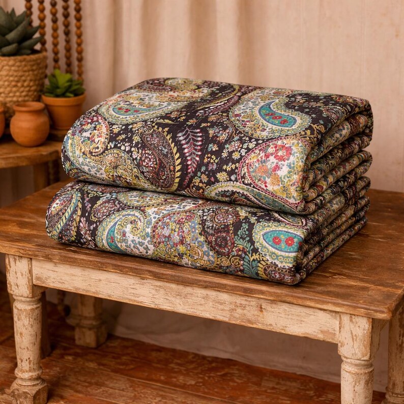 Kantha Quilt Indian Handmade Vintage Black Color Traditional Hand ...