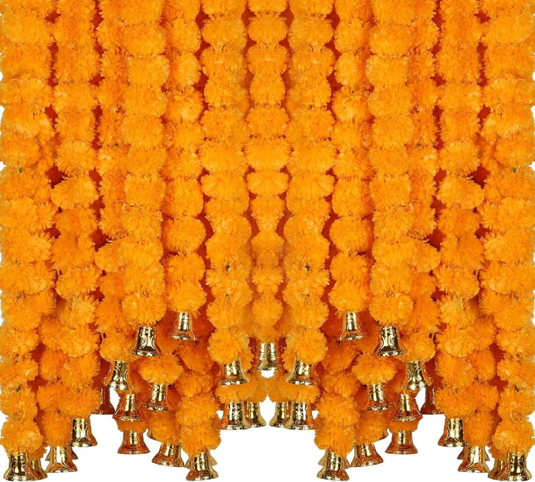 5 Piece 4.5 Feet Long Strands Mango Color Artificial Indian Marigold ...