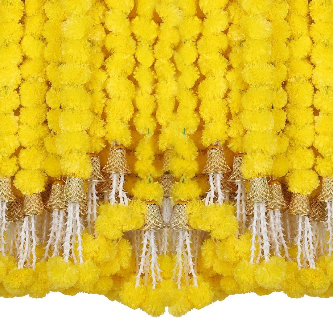 5 Pcs 5 Feet Long Strands Yellow Color Artificial Indian Marigold ...