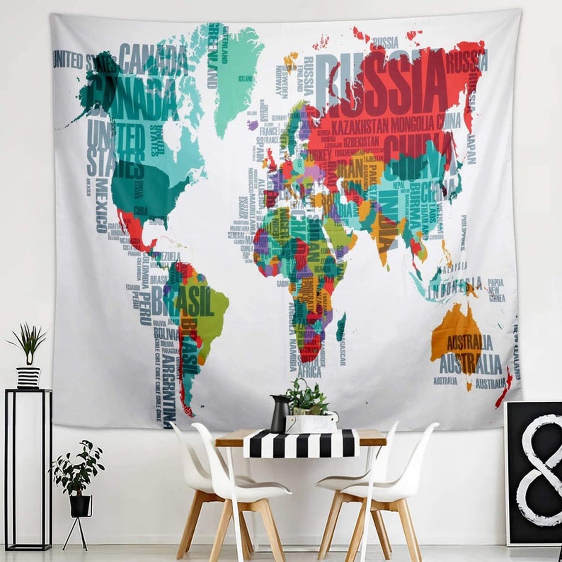 World Map Tapestry Wall Hanging Indian Tapestry for Wall Art | Etsy