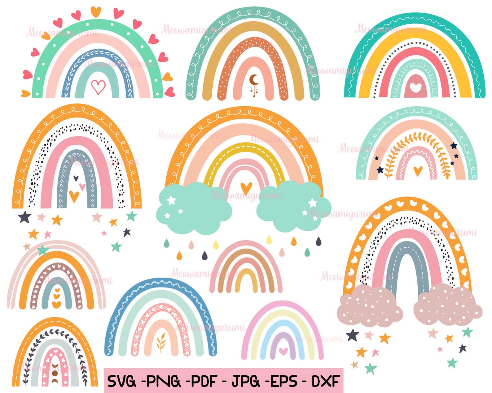 Boho Rainbow SVG Bundle - 12 Rainbows Svg Cut File | Pastel Rainbow Svg ...