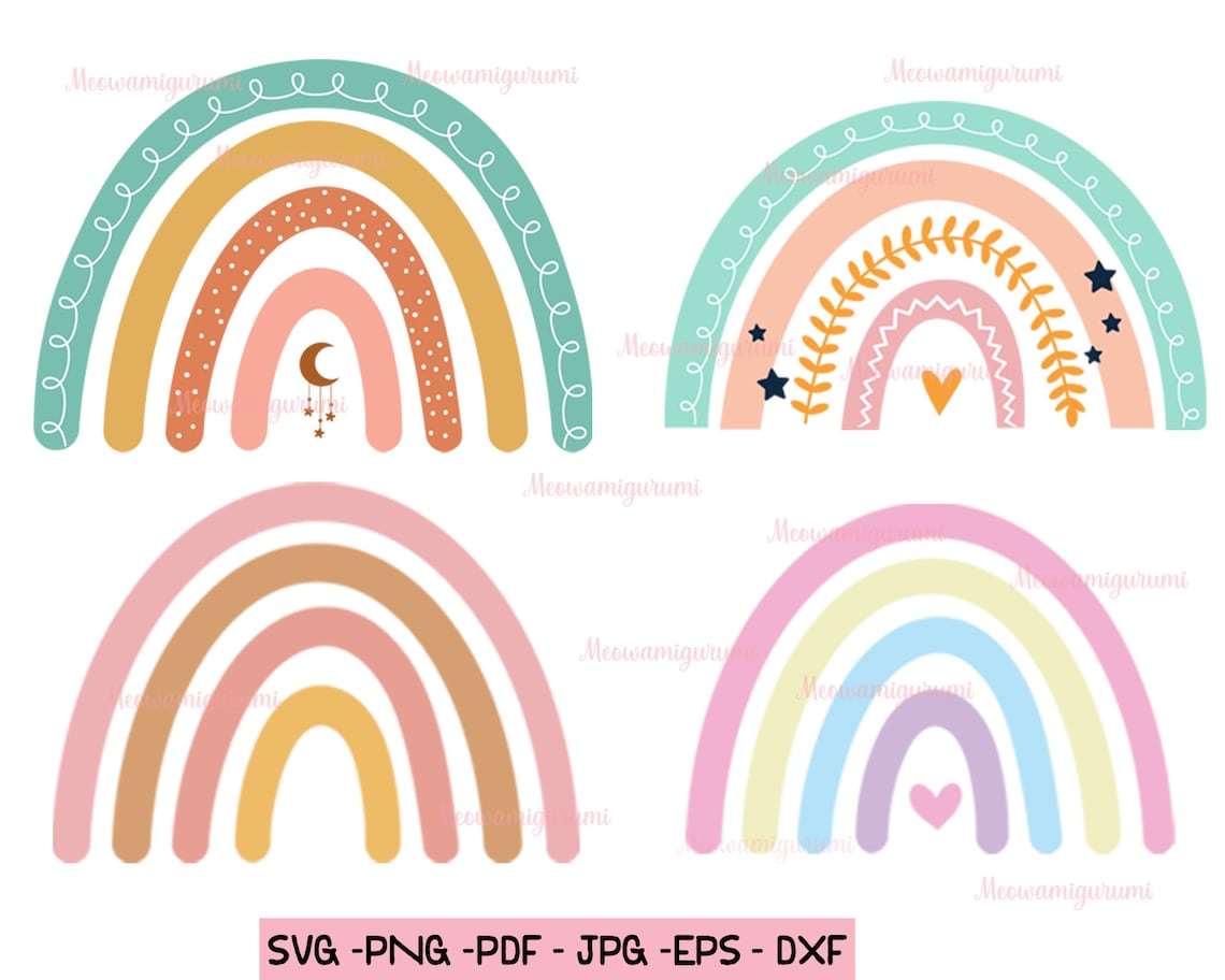 Boho Rainbow SVG Bundle 12 Rainbows svg cut file pastel | Etsy