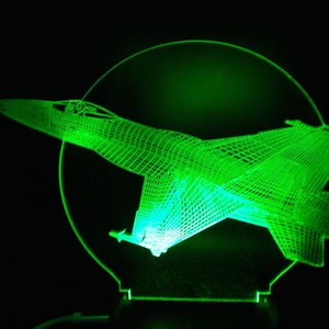 Fighter Jet Personalised LED 3D Lamp Laser Engraved - Optical Illusion ...