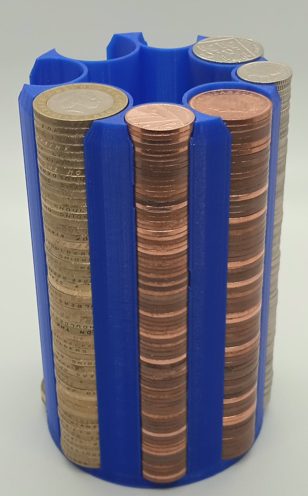 UK Coin Stacker , Large Size 14cm High, 8 Coin Slots , Coin Saver ...