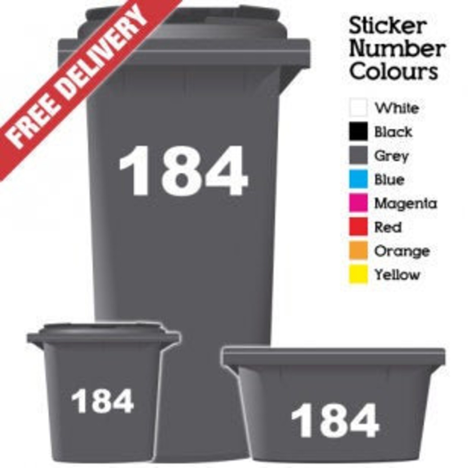 Wheelie Bin Decal Numbers / 1 Set of up to 3 Numbers per Pack Bin Trash ...
