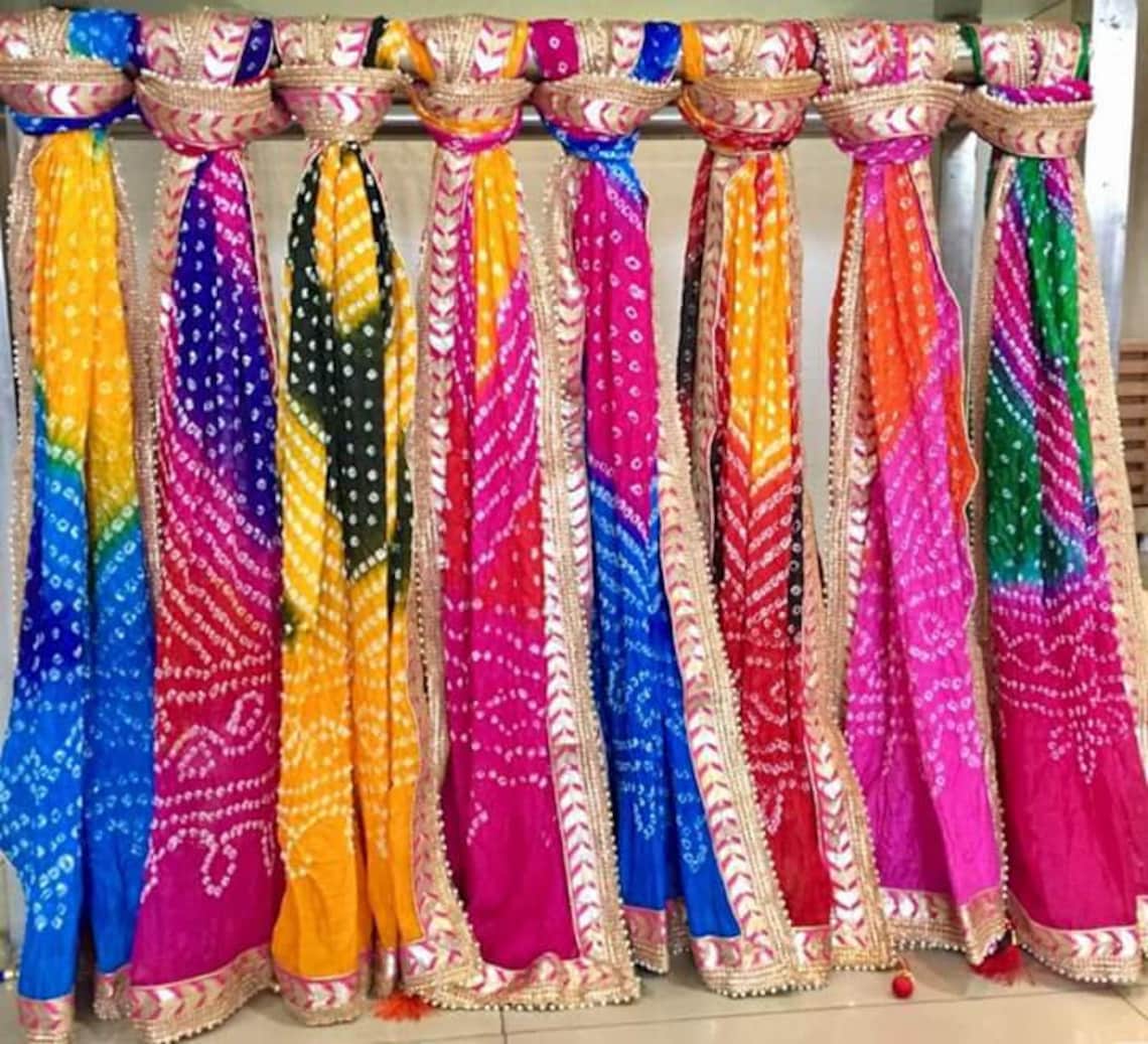 Indian Designer Art Silk Bandhej Dupatta With Gota Patti - Etsy