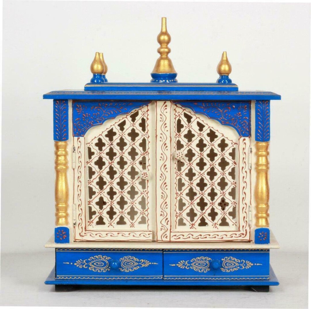 Buy Wooden Temple Mandir Handcrafted Mandir Pooja Ghar With 9 Pooja ...