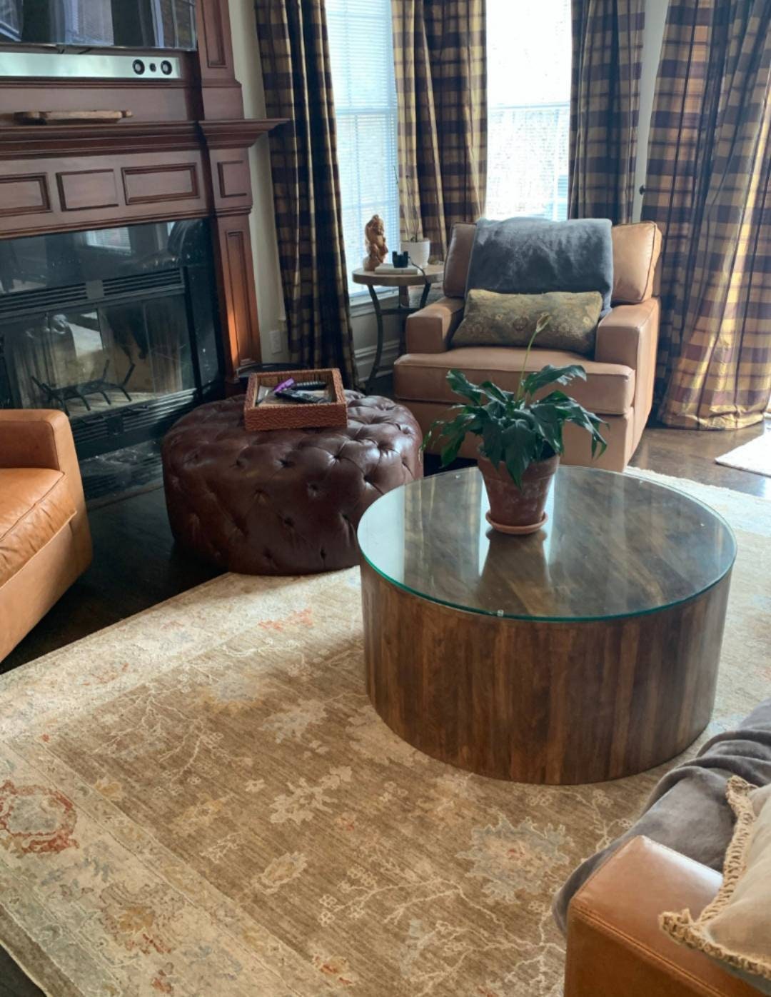 Wood Coffee Table Gamla Walnut Finished Solid Wooden Round Handmade ...