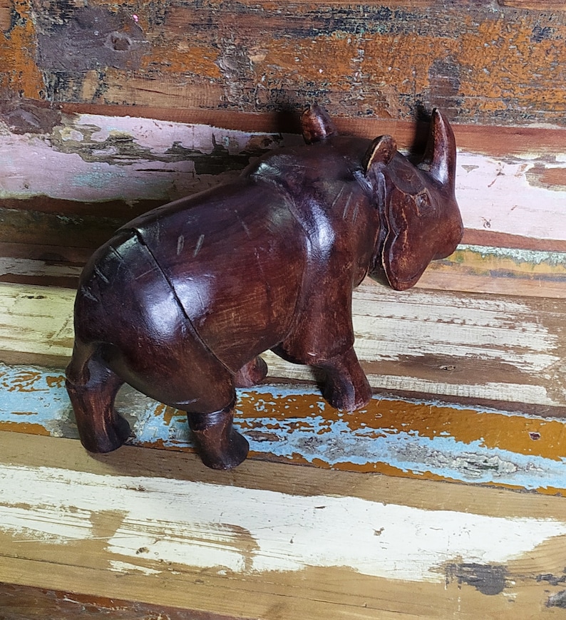 Wooden Rhino Hand Carved Unique Old Wood Rhino Statue - Etsy
