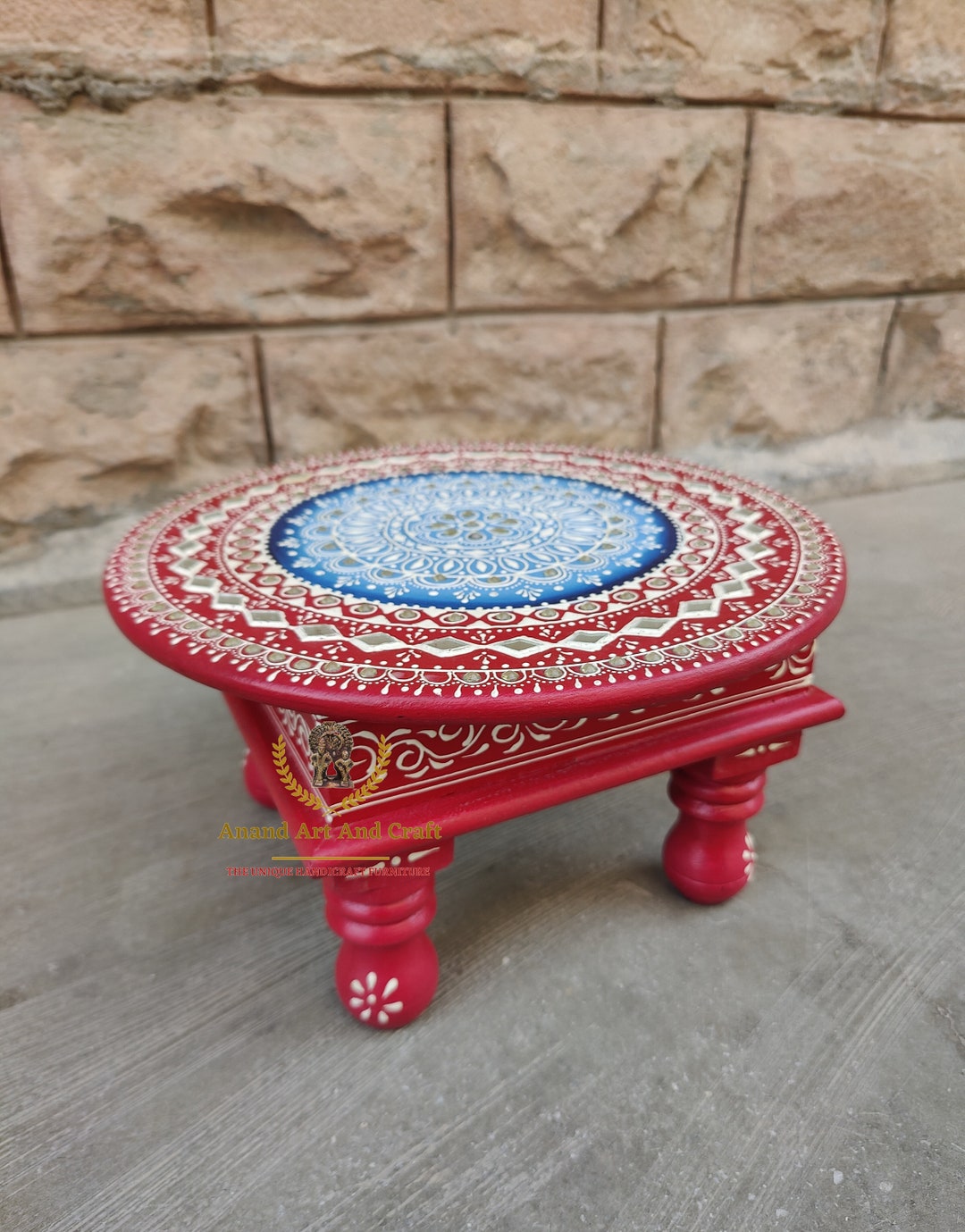 Wooden Chowki Bajot, Low Stool, Embossed & Fine Work, Indian Mini ...