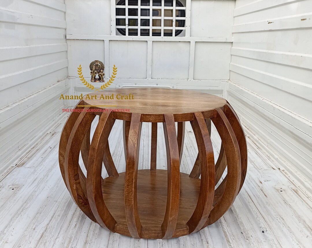 Wooden Carver Round Coffee Table Wooden Cocktail Table Unique Table ...