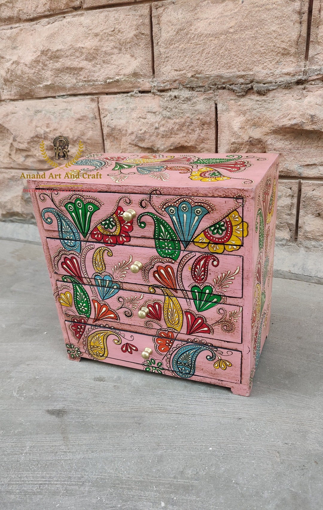 Wooden Cabinet Handmade Hand Painted 4 Drawer Chest Jewellery Box ...