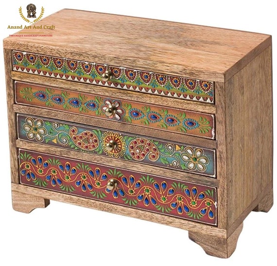 Wooden Handmade Hand Painted 4 Drawer Chest Jewellery Box / - Etsy