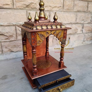 Wooden Temple Mini Temple Mandir Handcrafted Hindu Pooja Ghar Mandap ...