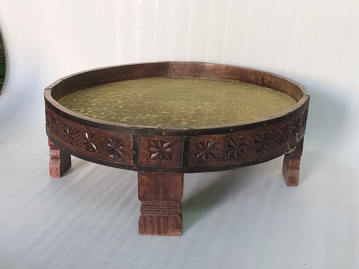 Wooden Chakki Indian Grinder Table Carving Coffee Table - Etsy