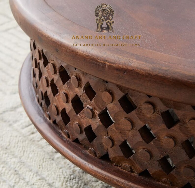 Wood Coffee Table Curved Table in Raw Mango Lattice Round | Etsy