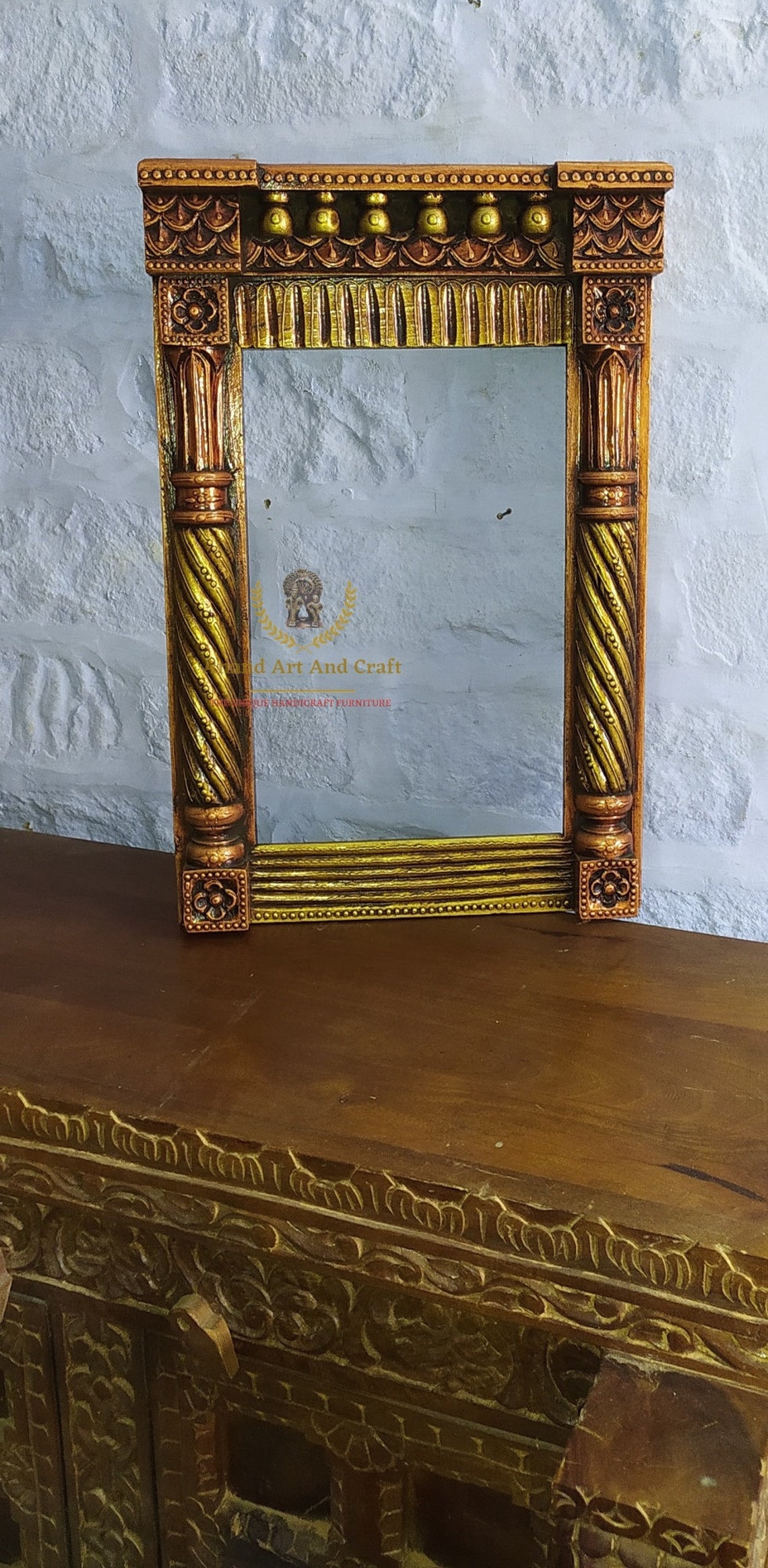 Wood Hand Painted Indian Mirror Frame Wall Mirror Beautiful | Etsy