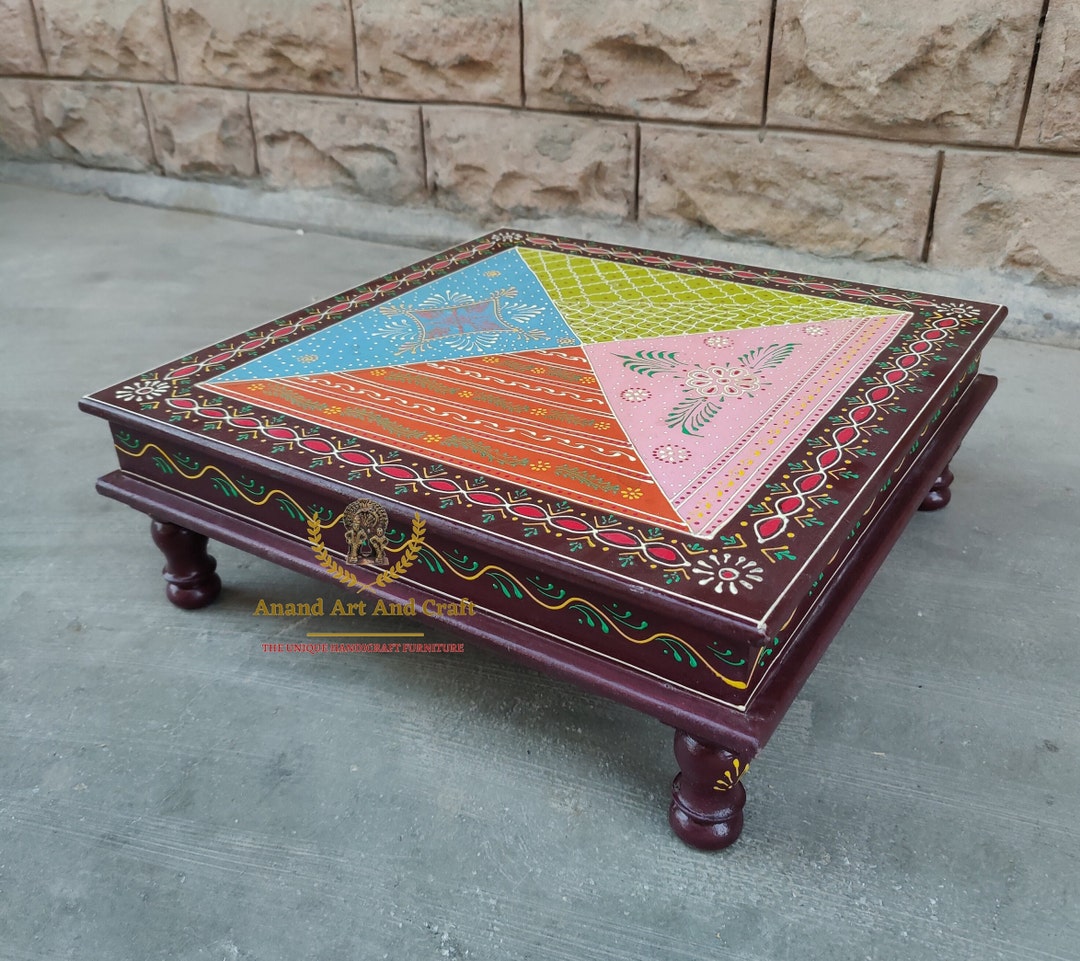 Wooden Chowki Bajot Handmade Hand Painted , Pooja Chowki, Table ...
