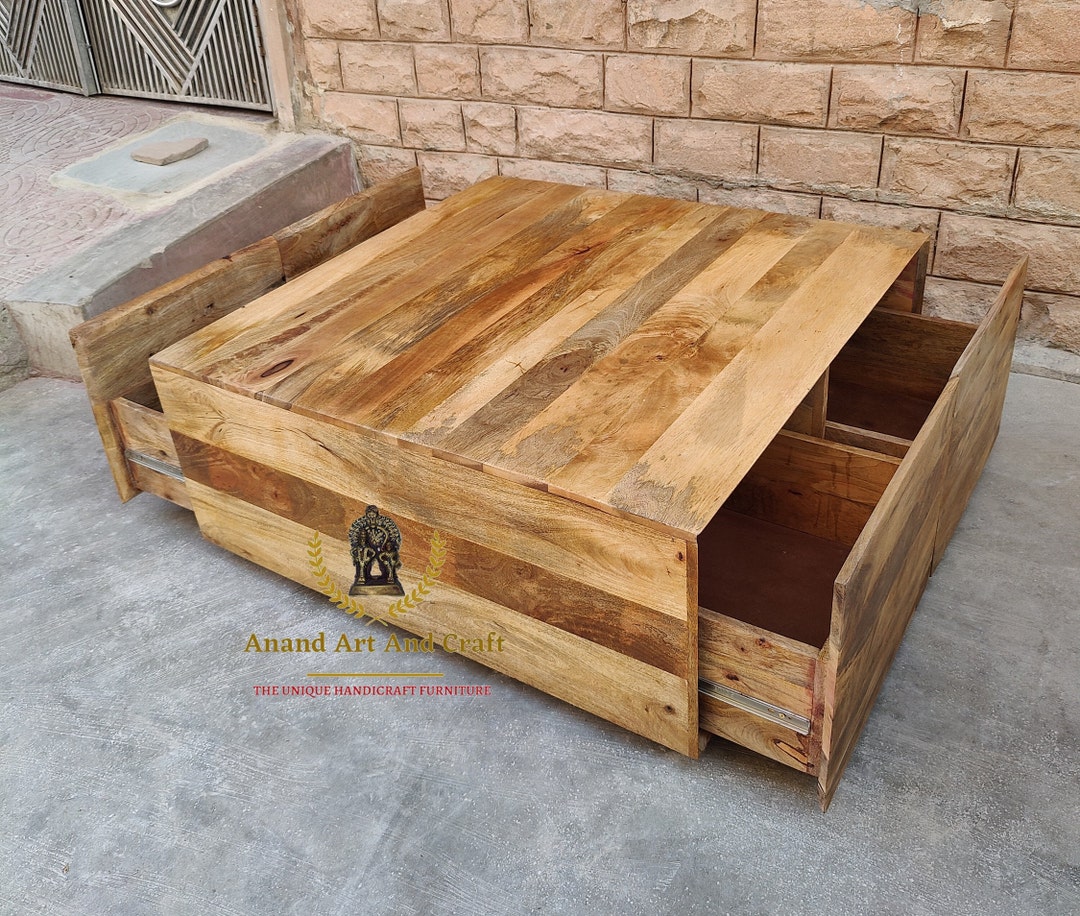 Wood Coffee Table, With 4 Drawers Box Style Storage Coffee Table ...