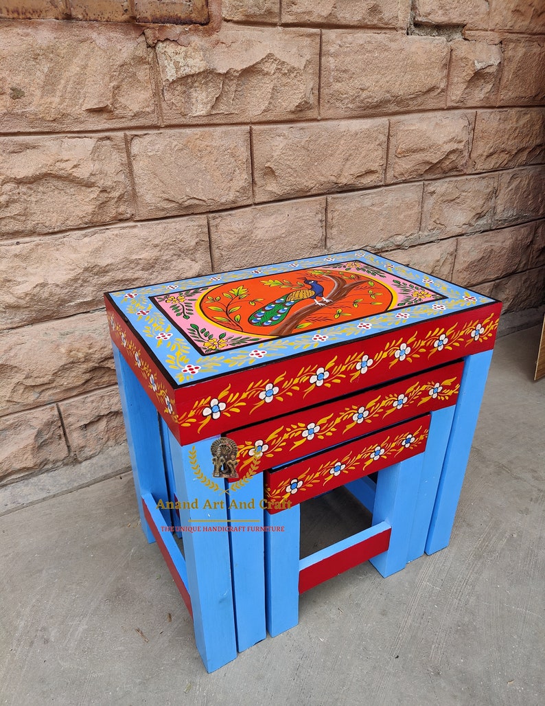 Wooden Indian Solid Wood Hand-painted Nesting Table Nest of - Etsy