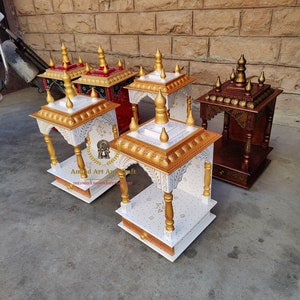 Wooden Temple Mini Temple Mandir Handcrafted Hindu Pooja Ghar Mandap ...
