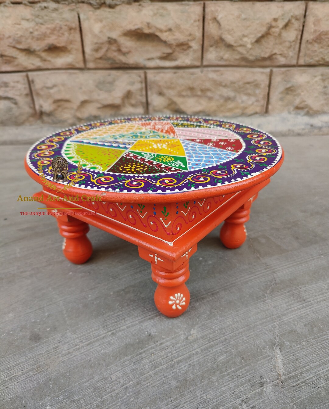 Wooden Chowki Bajot, Low Stool, Embossed & Fine Work, Indian Mini ...