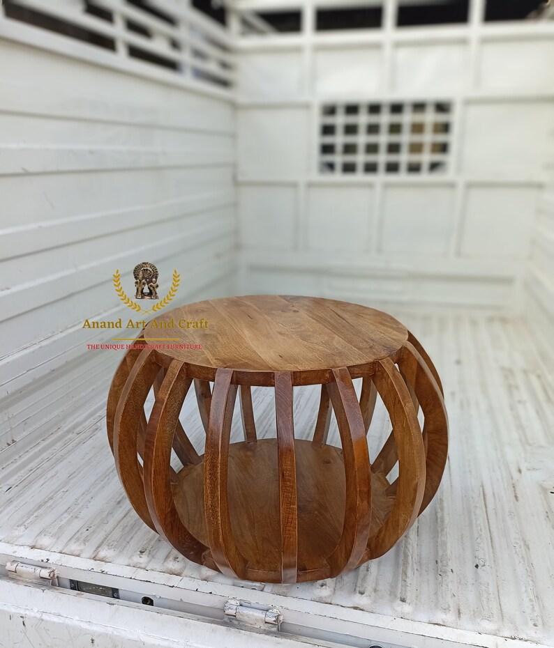 Wooden Carver Round Coffee Table Wooden Cocktail Table Unique - Etsy
