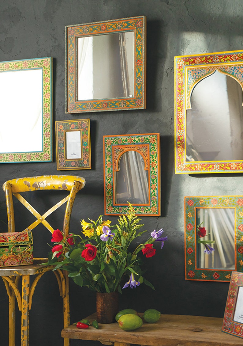 Wooden Mirror Frame Wall Mirror Frame Hand Painted Indian Wall | Etsy