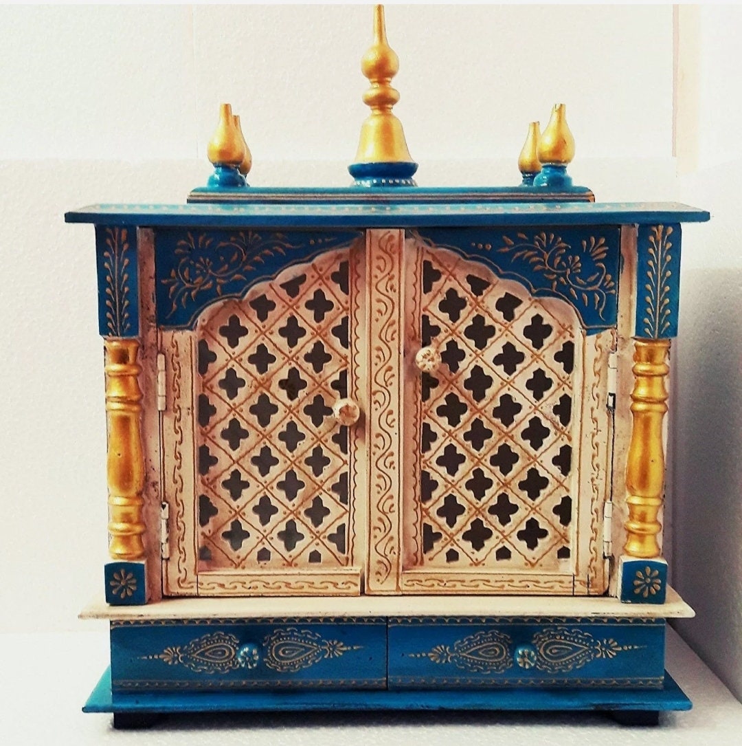 Wooden Temple Mandir Handcrafted Mandir Pooja Ghar With 9 Pooja Items ...