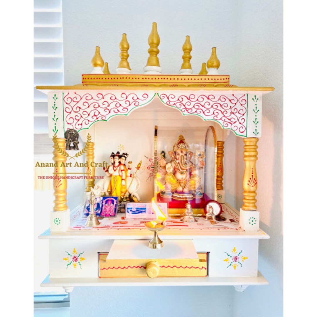 Wooden Temple Mandir Handcrafted Mandir Pooja Ghar With 9 Pooja Items ...