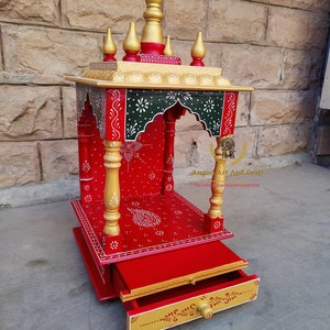 Wooden Temple Mini Temple Mandir Handcrafted Hindu Pooja Ghar Mandap ...