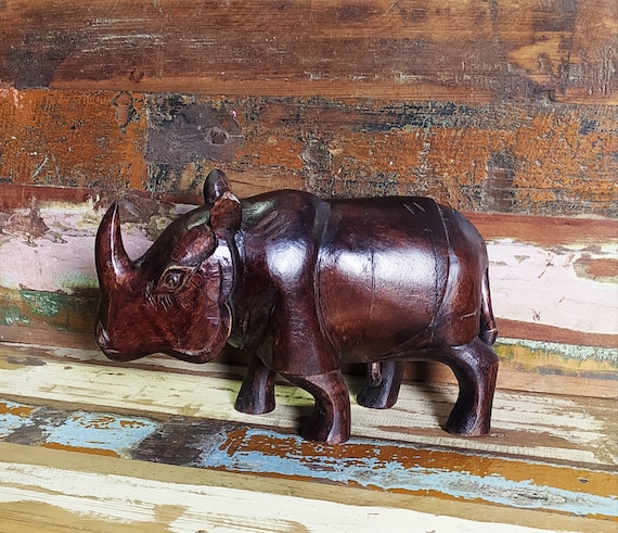 Wooden Rhino Hand Carved Unique Old Wood Rhino Statue - Etsy
