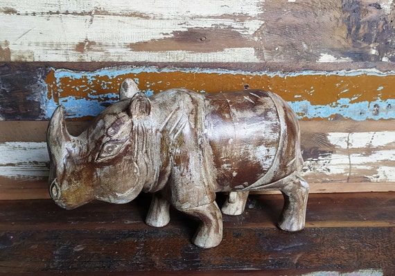 Wooden Rhino Hand Carved Unique Old Wood Rhino Statue - Etsy UK