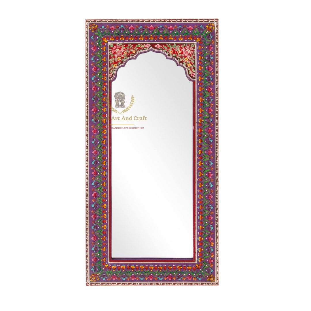 Wood Hand Painted Indian Mirror Purple Highly Frame Wall Mirror With ...