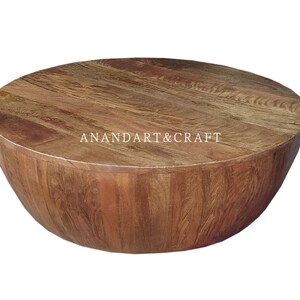 Wood Coffee Table Wooden Cocktail Table Unique Table Hand Made Round ...