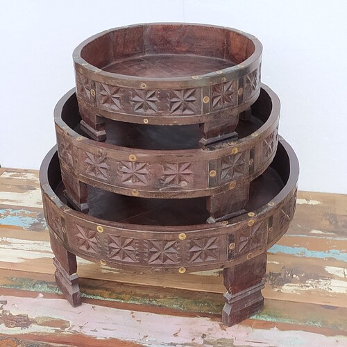 Wooden Chakki Table Brown Finished Grinder Table Coffee Table - Etsy