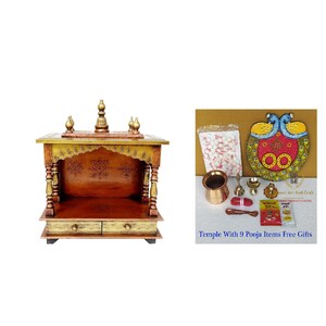 Wooden Temple Mandir Handcrafted Mandir Pooja Ghar With 9 Pooja Items ...
