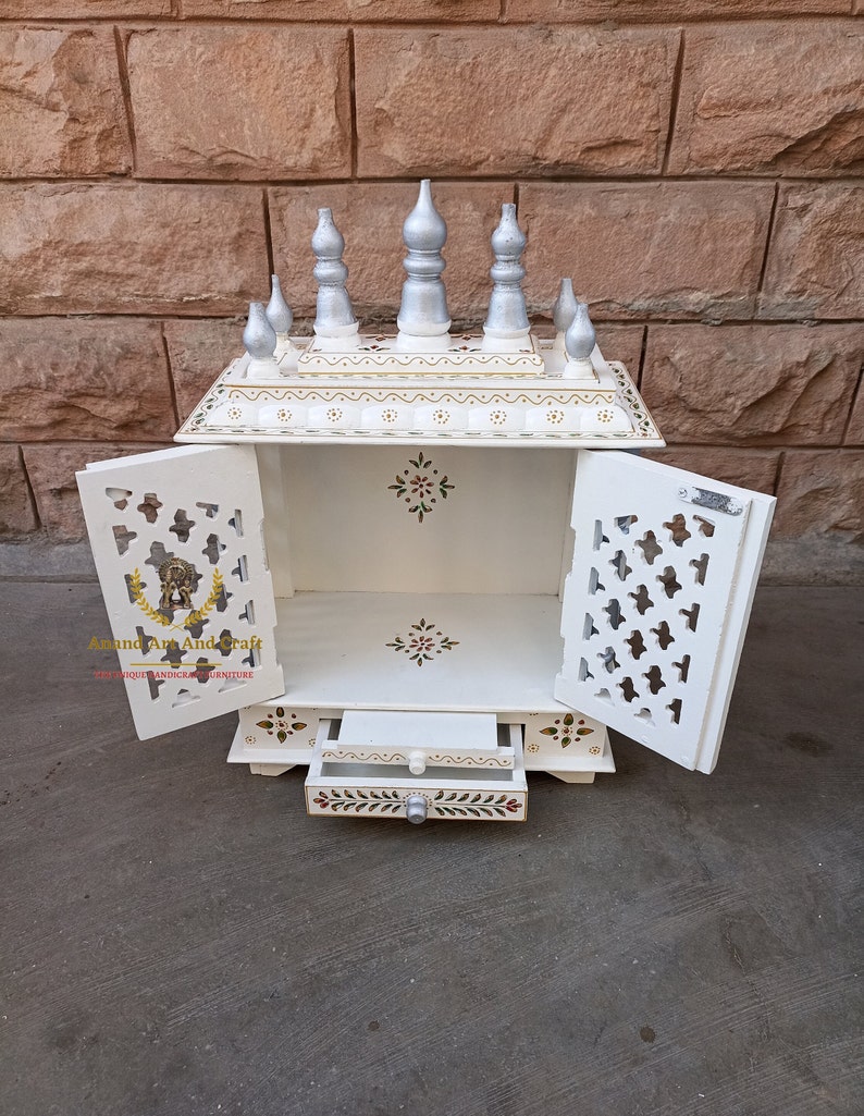 Wooden Temple Mandir Beautiful White-silver Handcrafted Pooja - Etsy