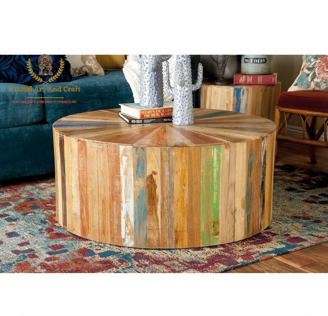 Wood Coffee Table Wood Cocktail Table Unique Table Hand Made Round ...