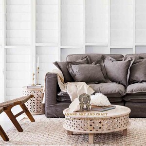 Wooden Coffee Table Curved Table in Mango Lattice Round Coffee Table ...