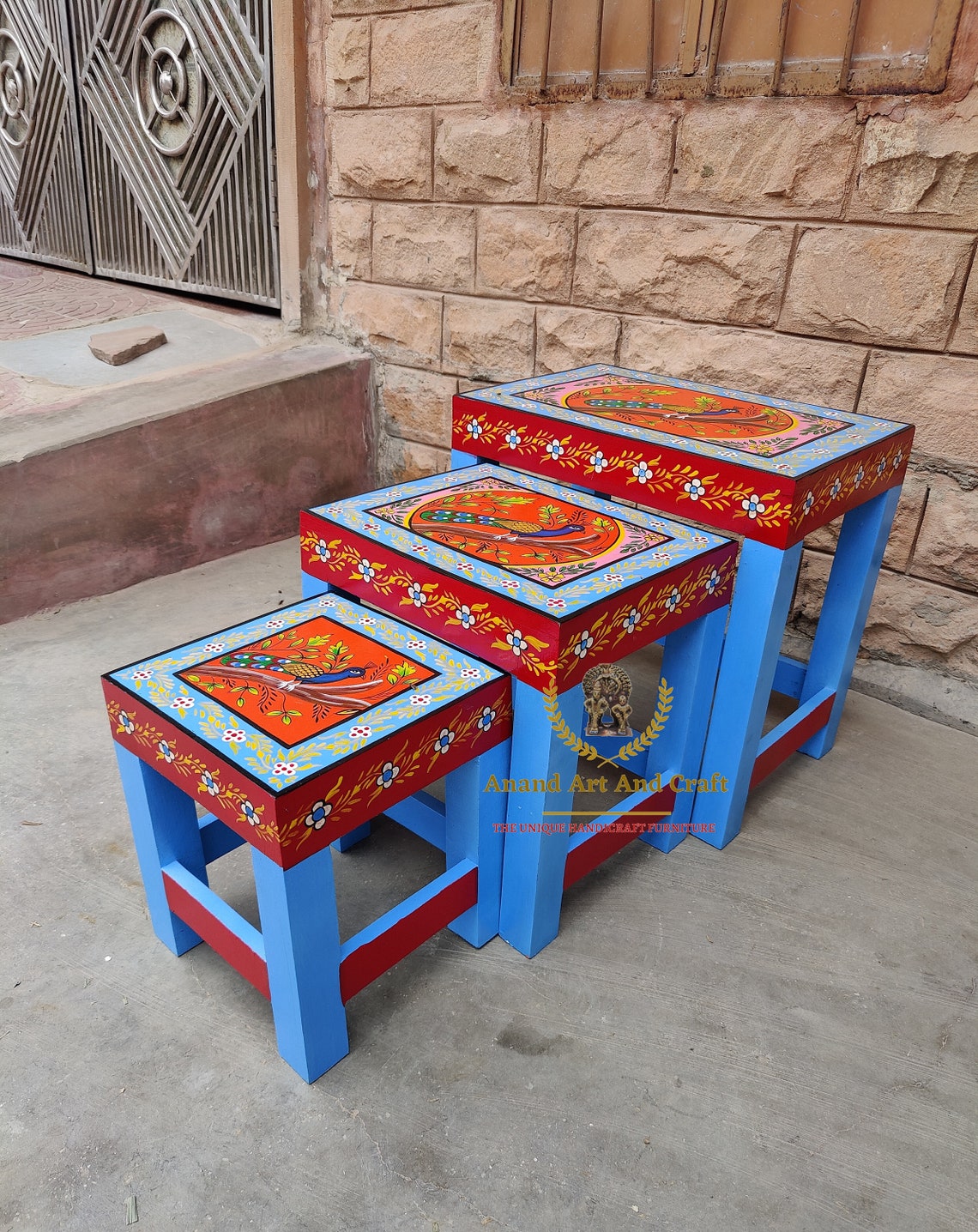 Wooden Indian Solid Wood Hand-painted Nesting Table Nest of - Etsy