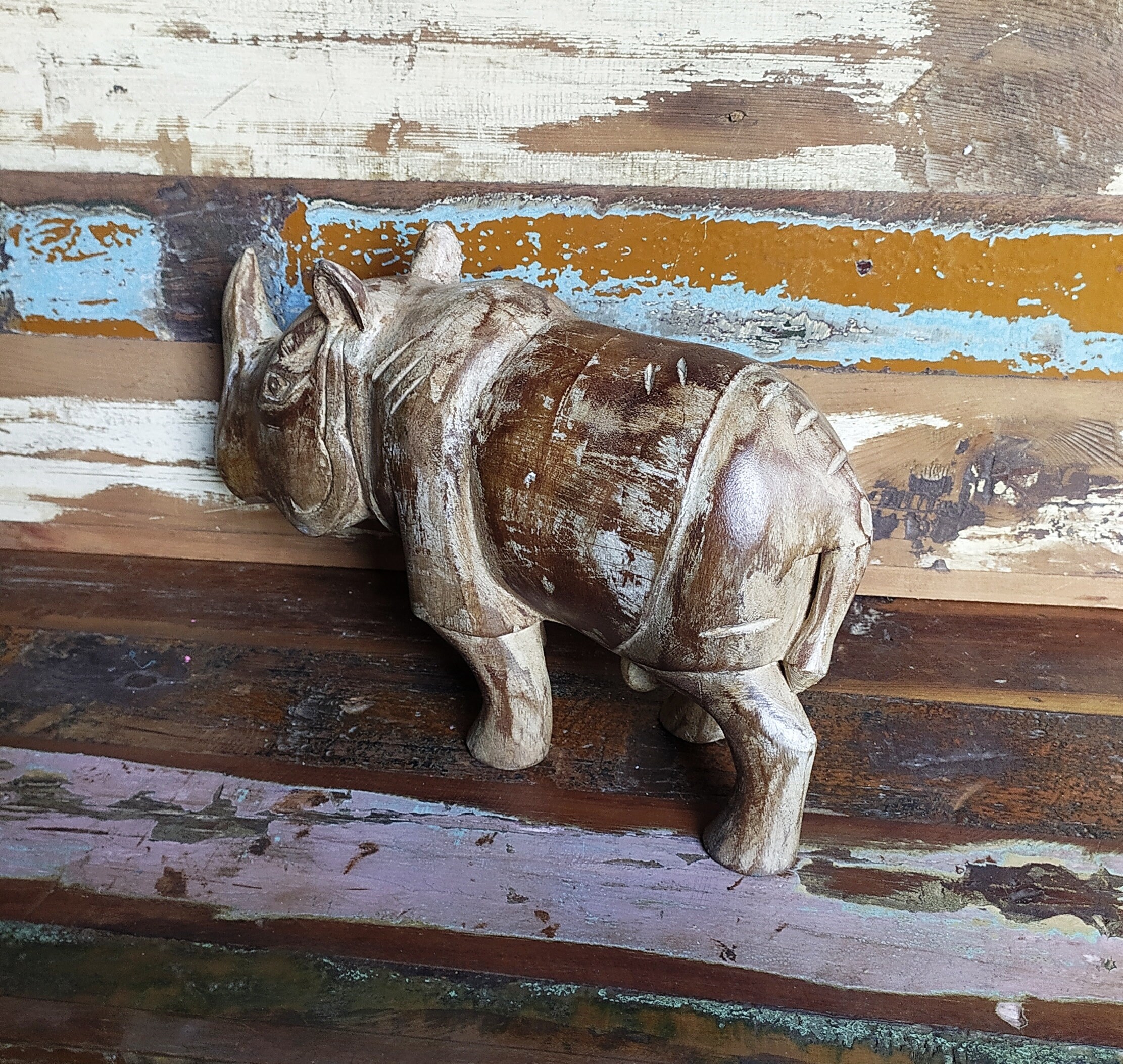 Wooden Rhino Hand Carved Unique Old Wood Rhino Statue | Etsy