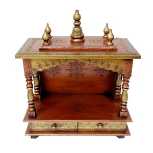 Wooden Temple Mandir Handcrafted Mandir Pooja Ghar With 9 Pooja Items ...