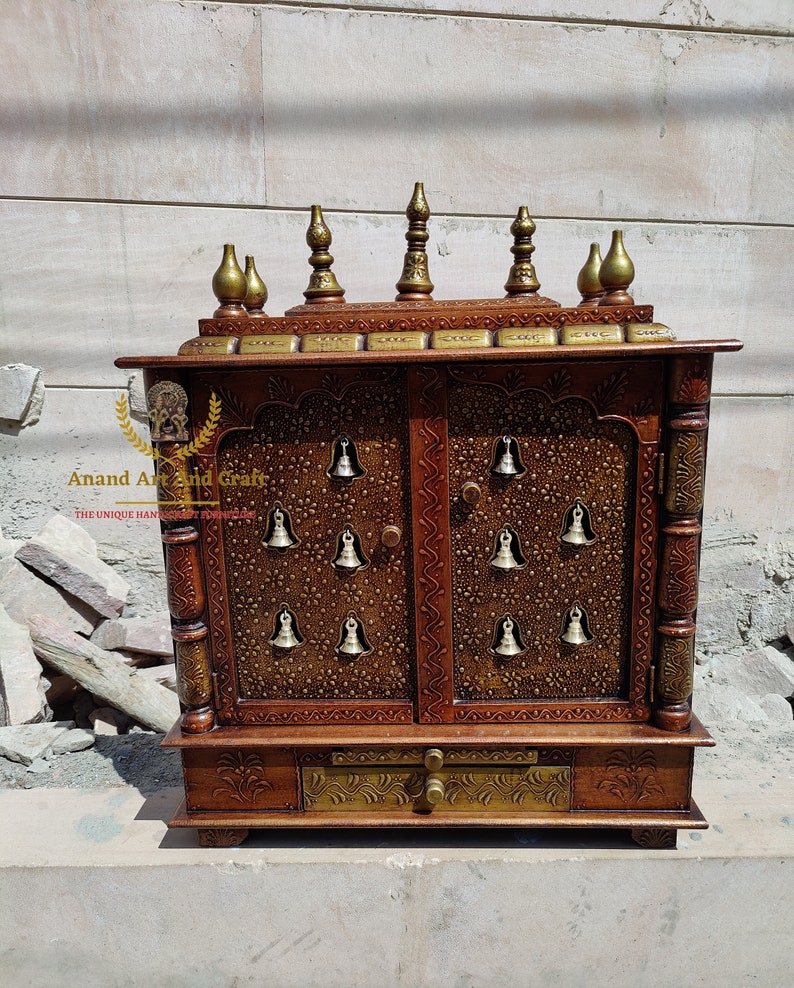 Wooden Temple Mandir Copper Gold Combo Embossed Work - Etsy