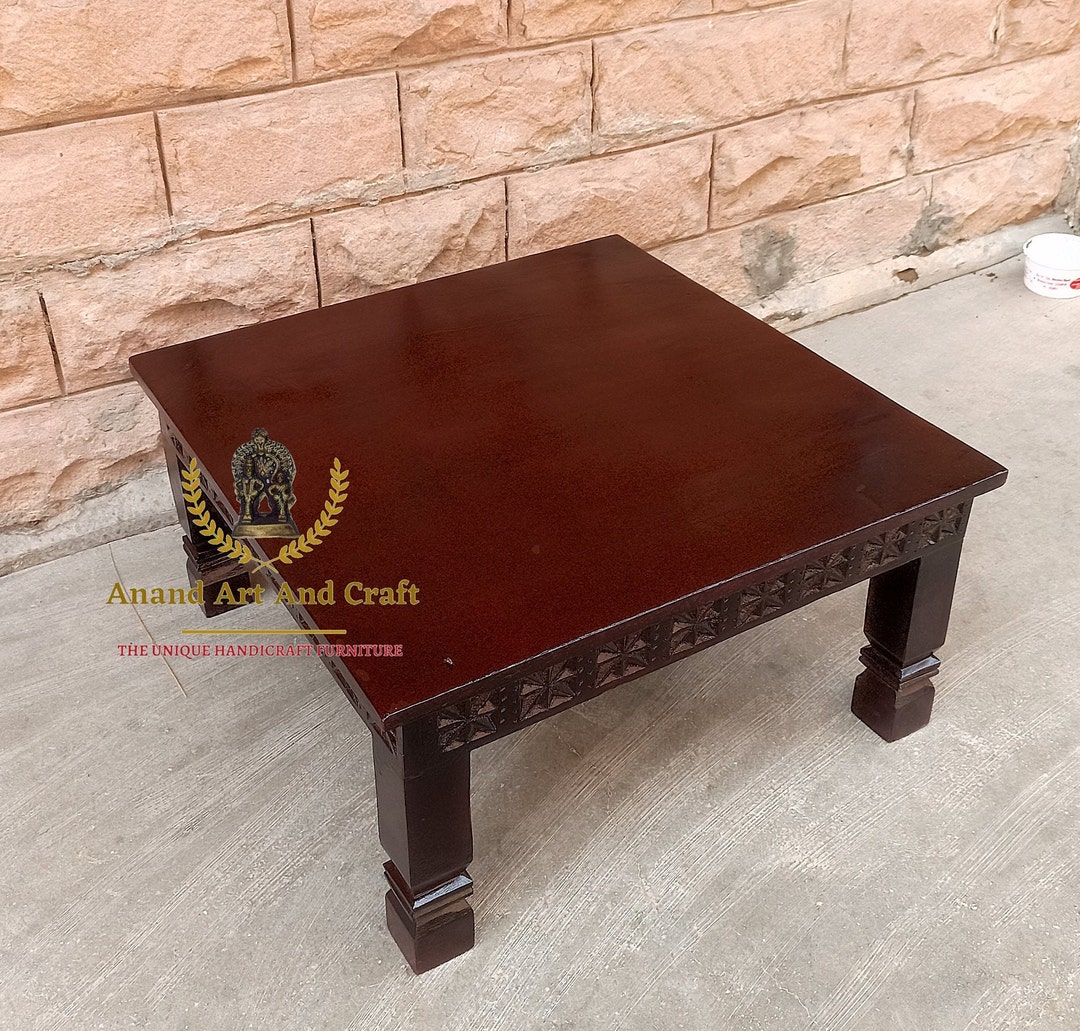 Wooden Chowki Bajot, Stool Table, Wood Coffee Table, Handmade Carved ...