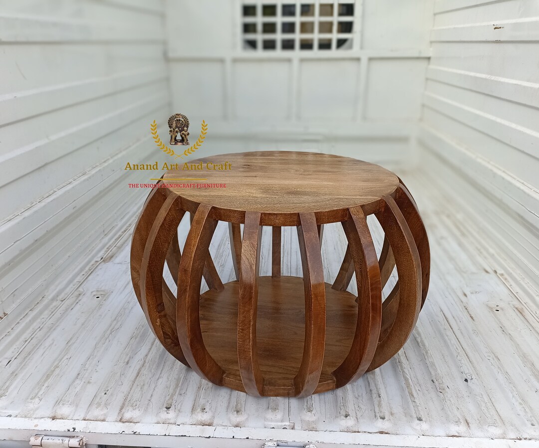 Wooden Carver Round Coffee Table Wooden Cocktail Table Unique - Etsy