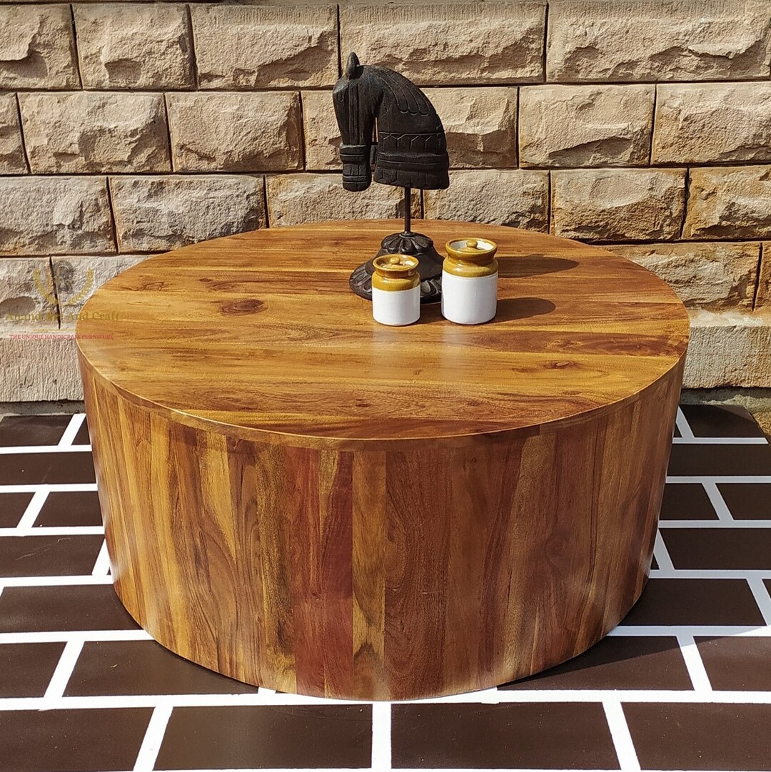 Wood Gamla Coffee Table Solid Wooden Round Handmade Table Home Decor ...