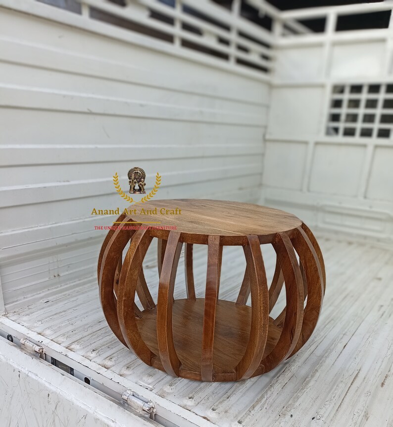 Wooden Carver Round Coffee Table Wooden Cocktail Table Unique - Etsy