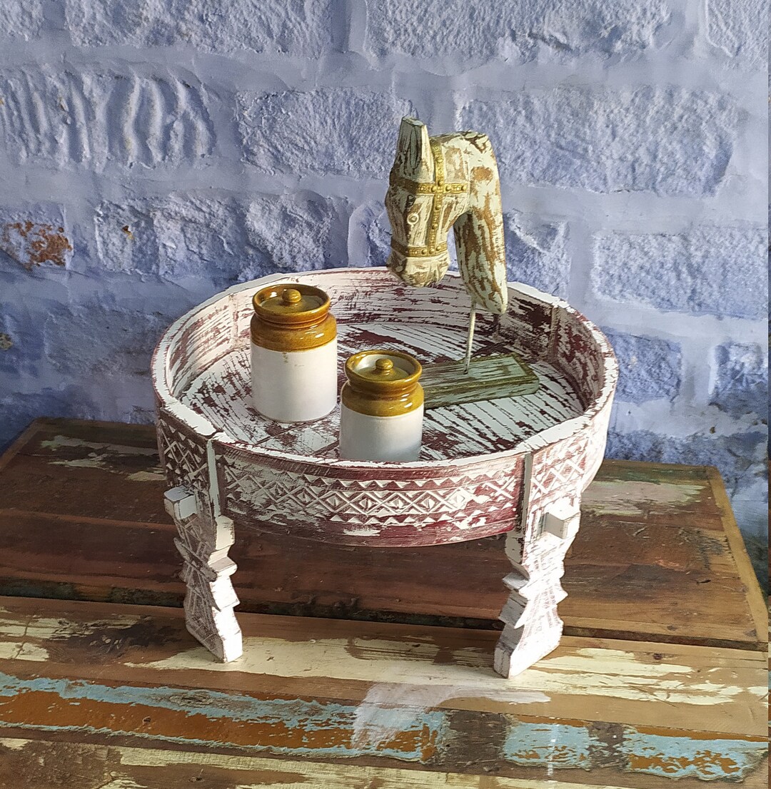 Wood Chakki Table Coffee Table Rustic Look ,grinder Table Hand Carving ...