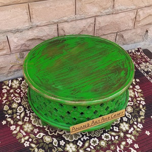 Wood Coffee Table Curved Table in Raw Mango Lattice Round Coffee Table ...